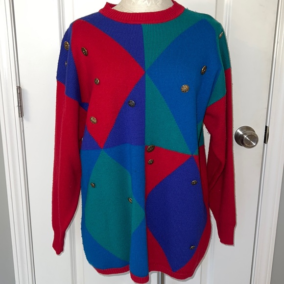 Vintage | Sweaters | Vintage Geometrical Color Block Merino Wool ...